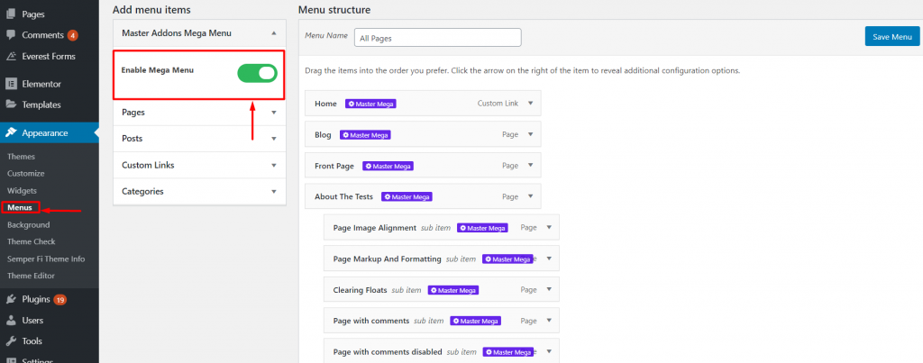 How to make mega menu using a mega menu for Elementor plugin?